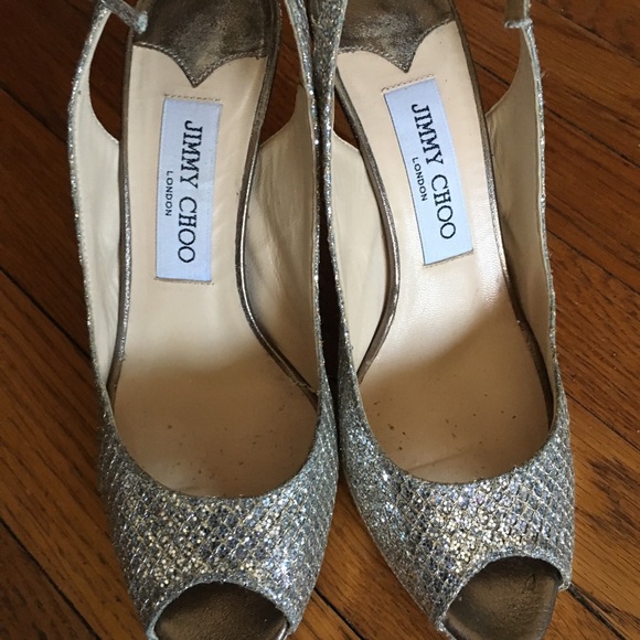 Jimmy Choo | Shoes | Jimmy Choo Nova Gold Glitter Peep Toe Heels 36 6 ...